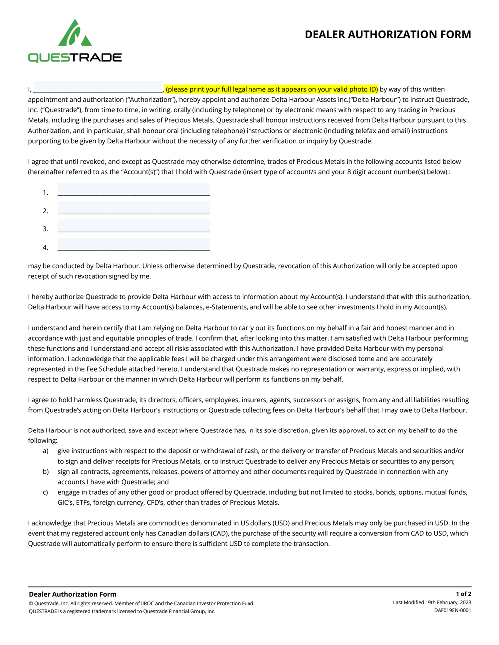 Registered Bullion Accounts | Delta Harbour Assets